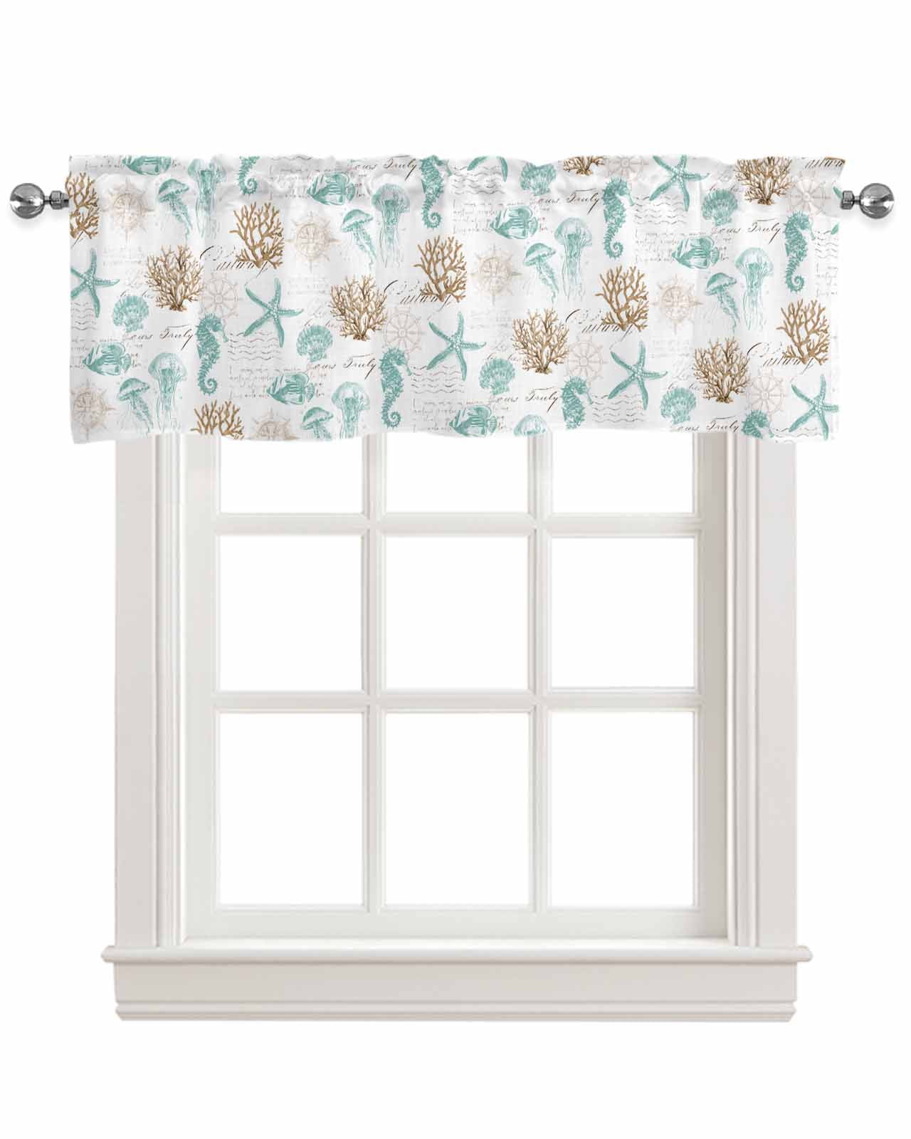 Aqua Coastal Kitchen Valances for Windows Farmhouse Linen Window ...