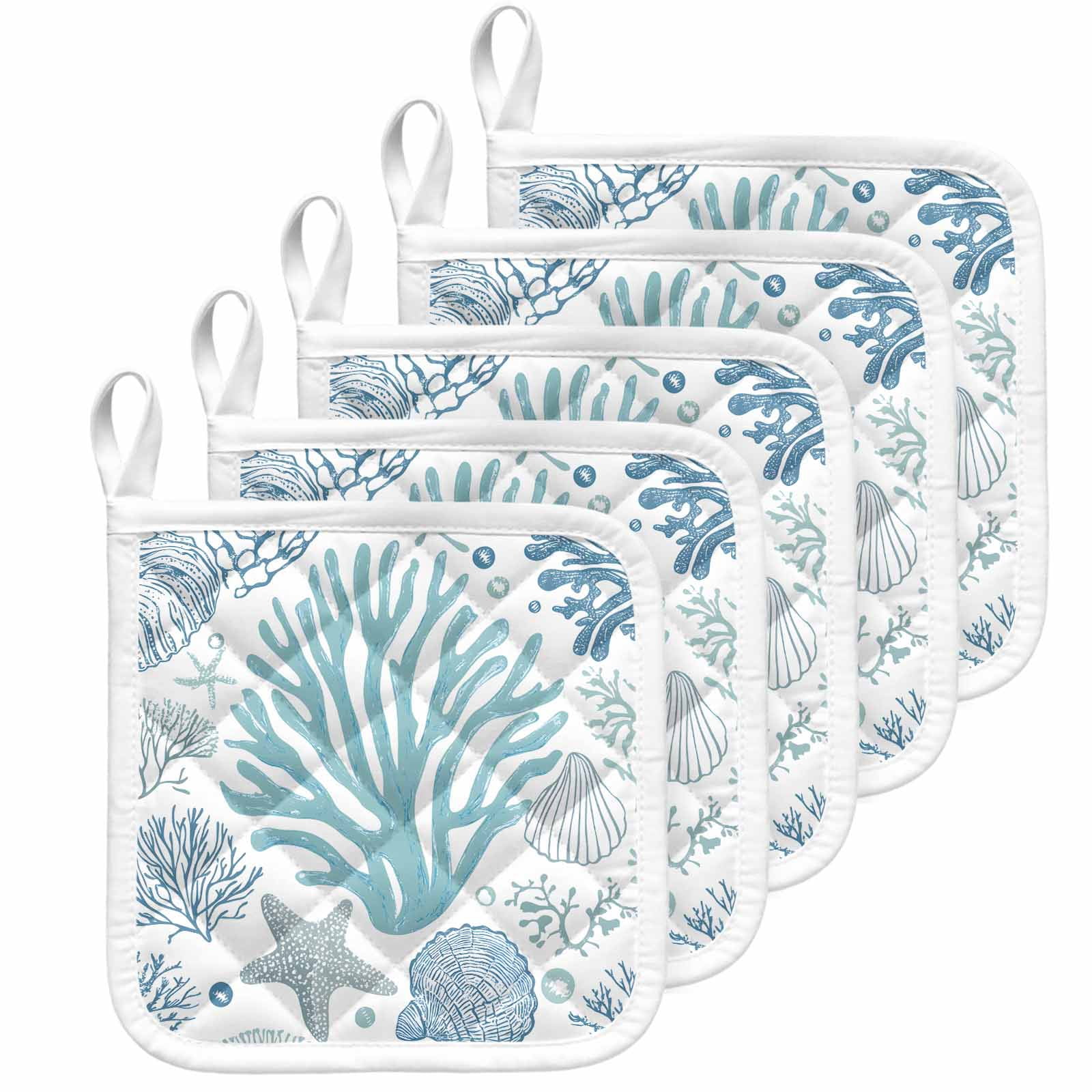 Aqua Coastal Pot Holders for Kitchen Heatproof Potholder, 5 Pack Summer ...