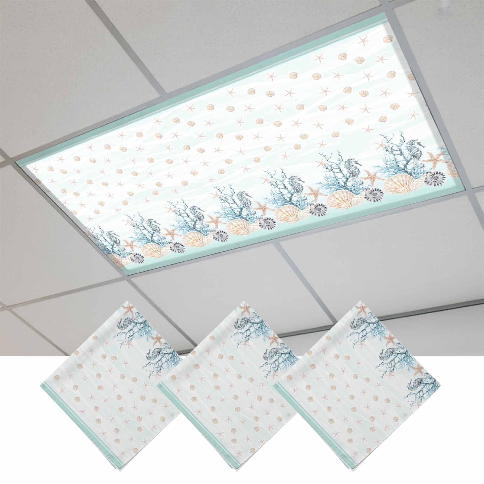 Aqua Coastal Shell Magnetic Fluorescent Light Covers for Ceiling Lights ...