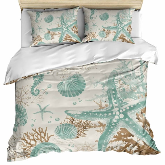 Aqua Coastal Starfish Bedding 3 Piece Duvet Cover Set Full Size ...
