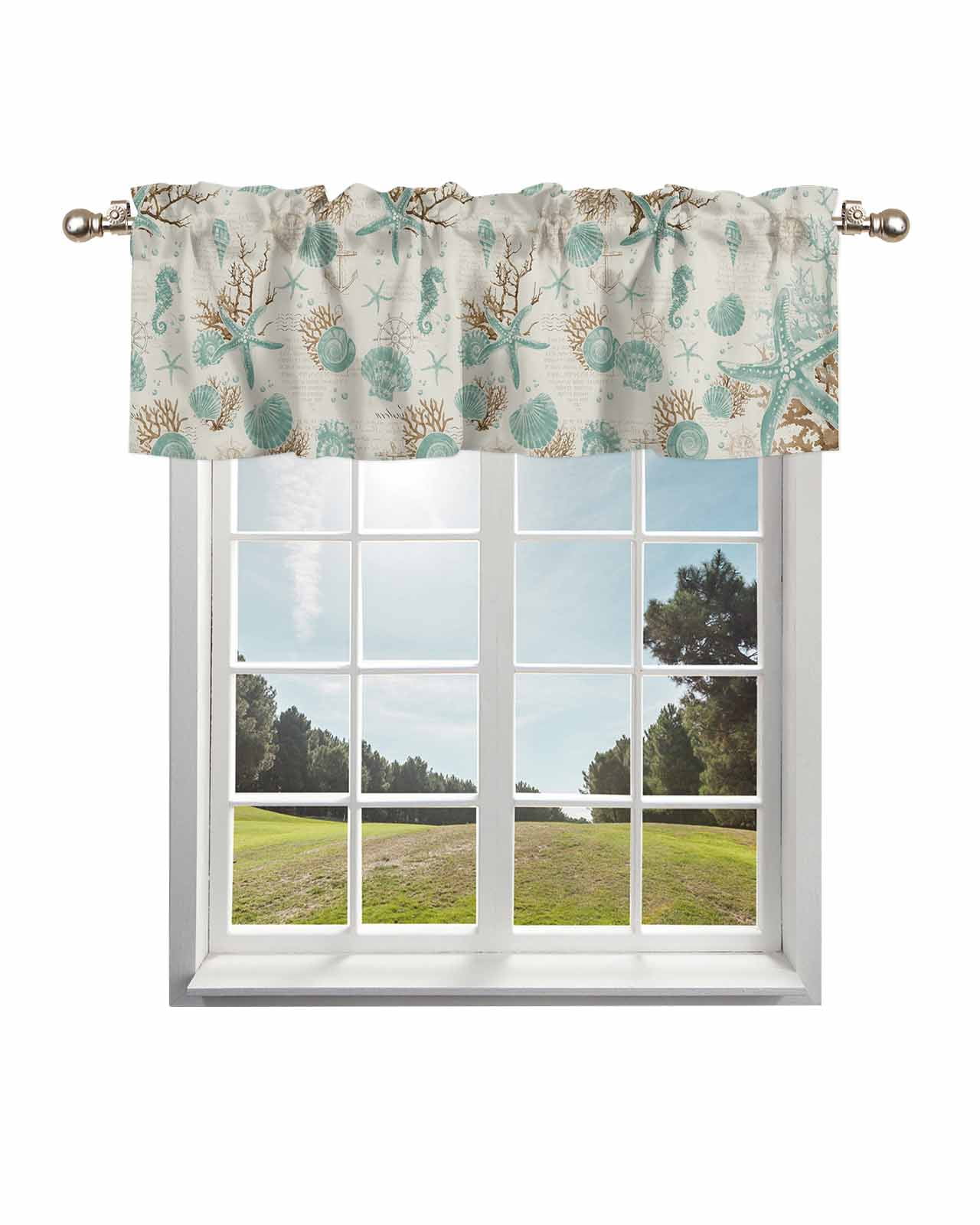 Aqua Coastal Starfish Curtain Valance for Windows/Living Room/Kitchen ...