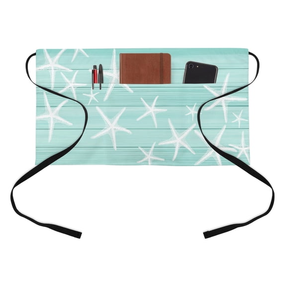 Aqua Coastal Starfish Kitchen Restaurant Half Waist Apron, Summer Beach ...