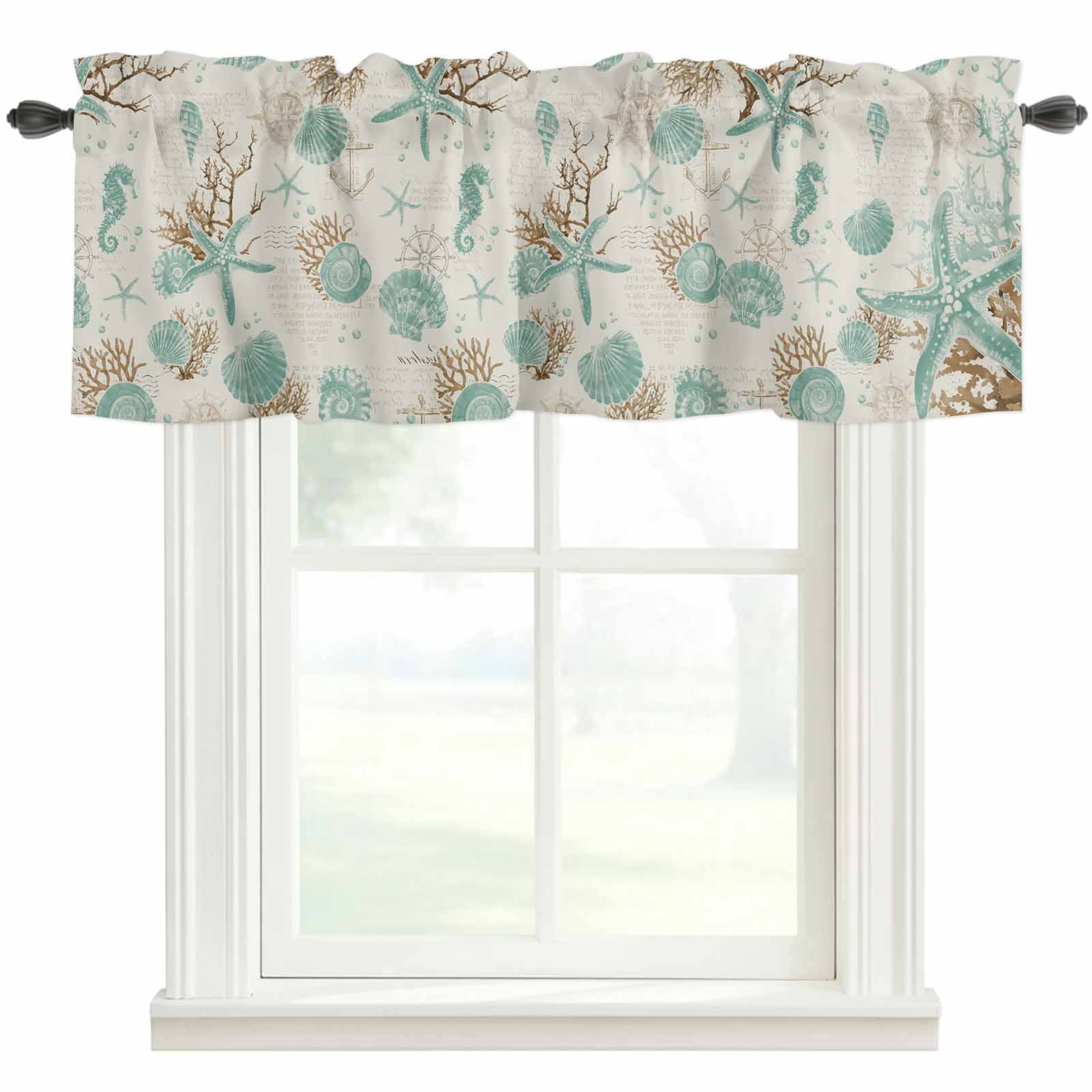 Aqua Coastal Starfish Kitchen Valances for Windows, Small Valance ...