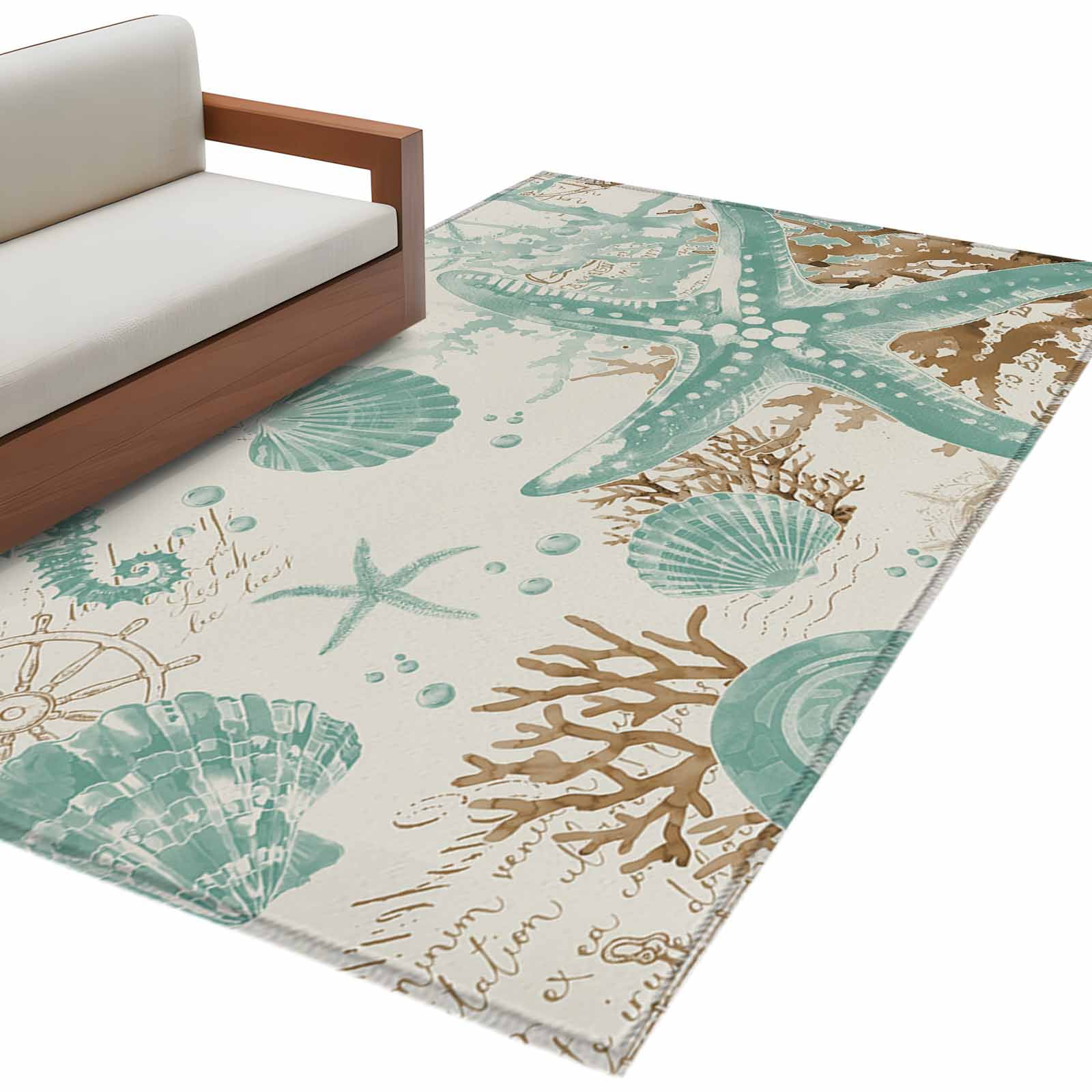 Aqua Coastal Starfish Living Room Rug 4x6 Washable Area Rug for Bedroom ...