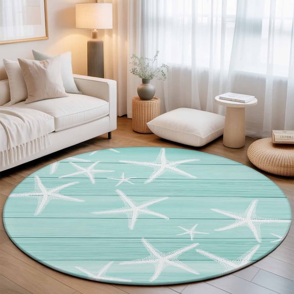Aqua Coastal Starfish Round Living Room Rugs 6 ft, Summer Beach ...
