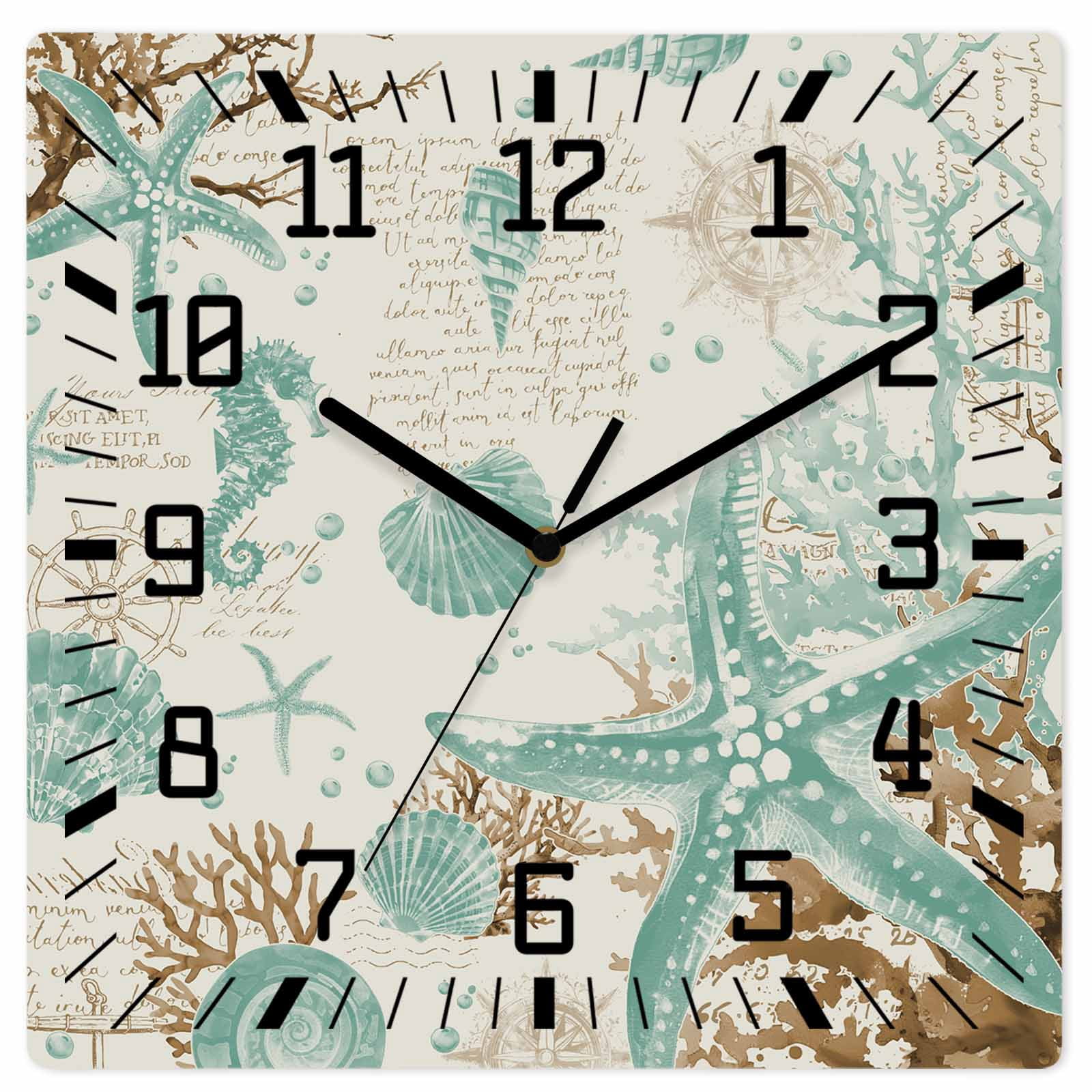 Aqua Coastal Starfish Wooden Wall Clock Silent Non Ticking, Farmhouse ...