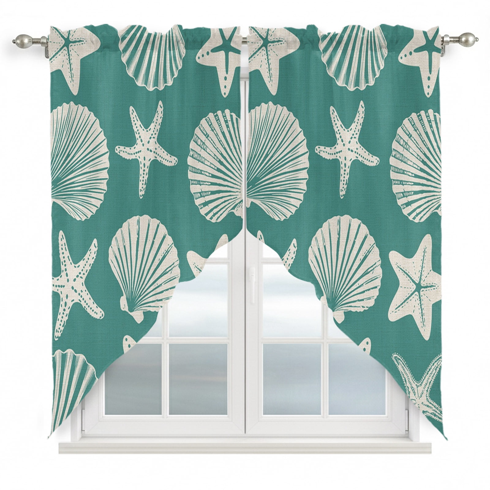 Aqua Coastal Swag Valances for Windows 2 Pack Starfish Shell Ocean ...
