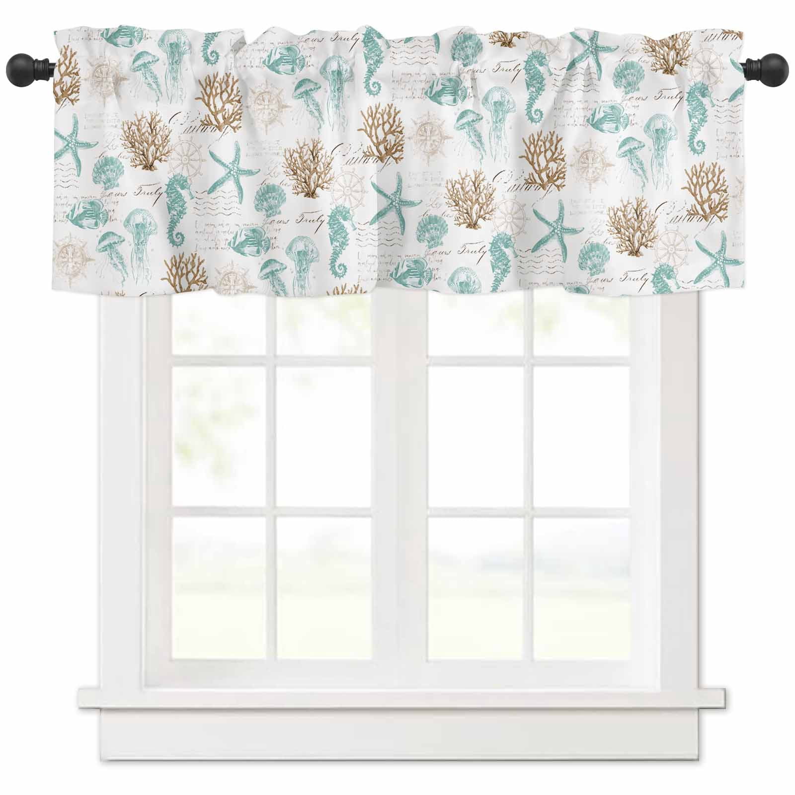 Aqua Coastal Valances for Windows Farmhouse Kitchen Curtains Valances ...