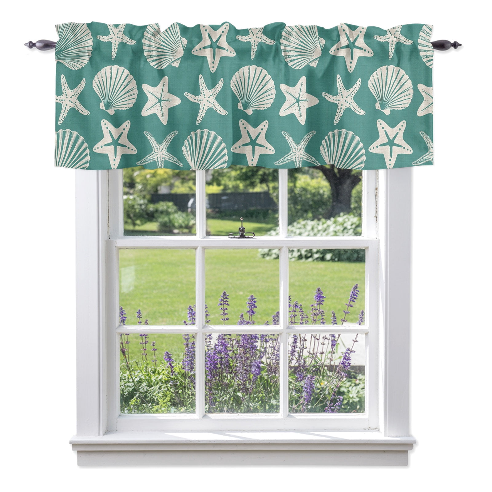 Aqua Coastal Valances for Windows Starfish Shell Ocean Nautical Rod ...