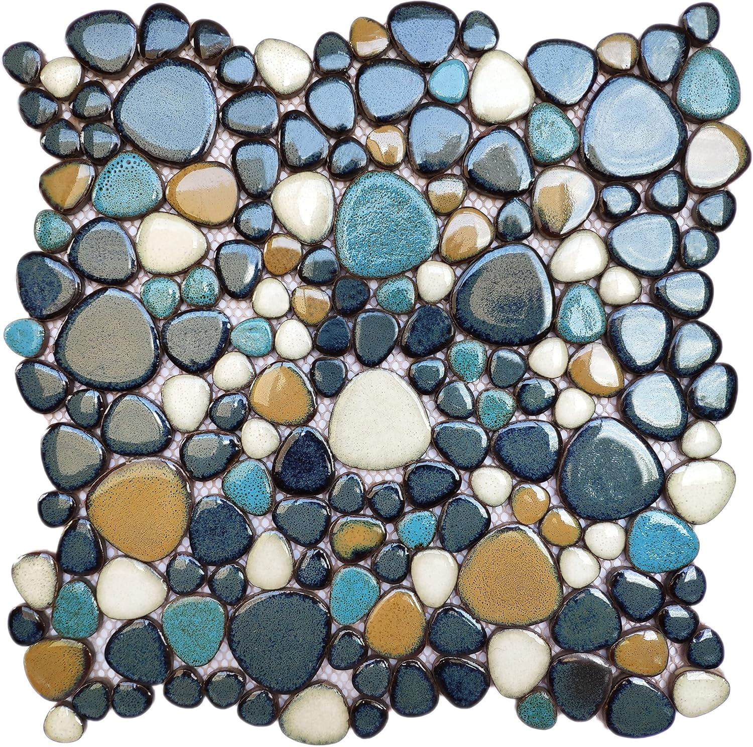Aqua Cobalt Blue Mosaic Backsplash Tiles Pebble Tile for Shower Floor ...