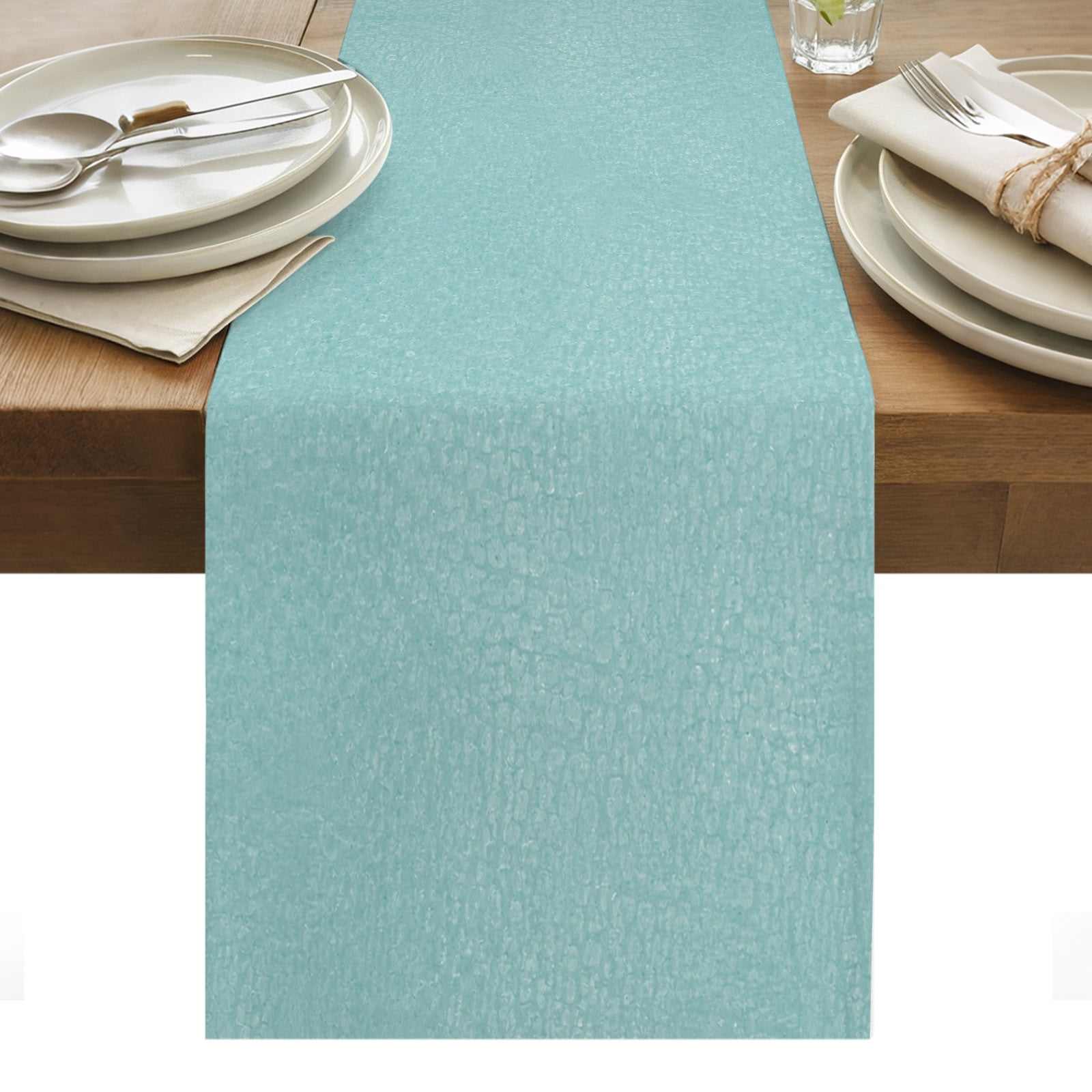 Aqua Cotton Linen Table Runner Natural Solid Color Organic Mottling ...