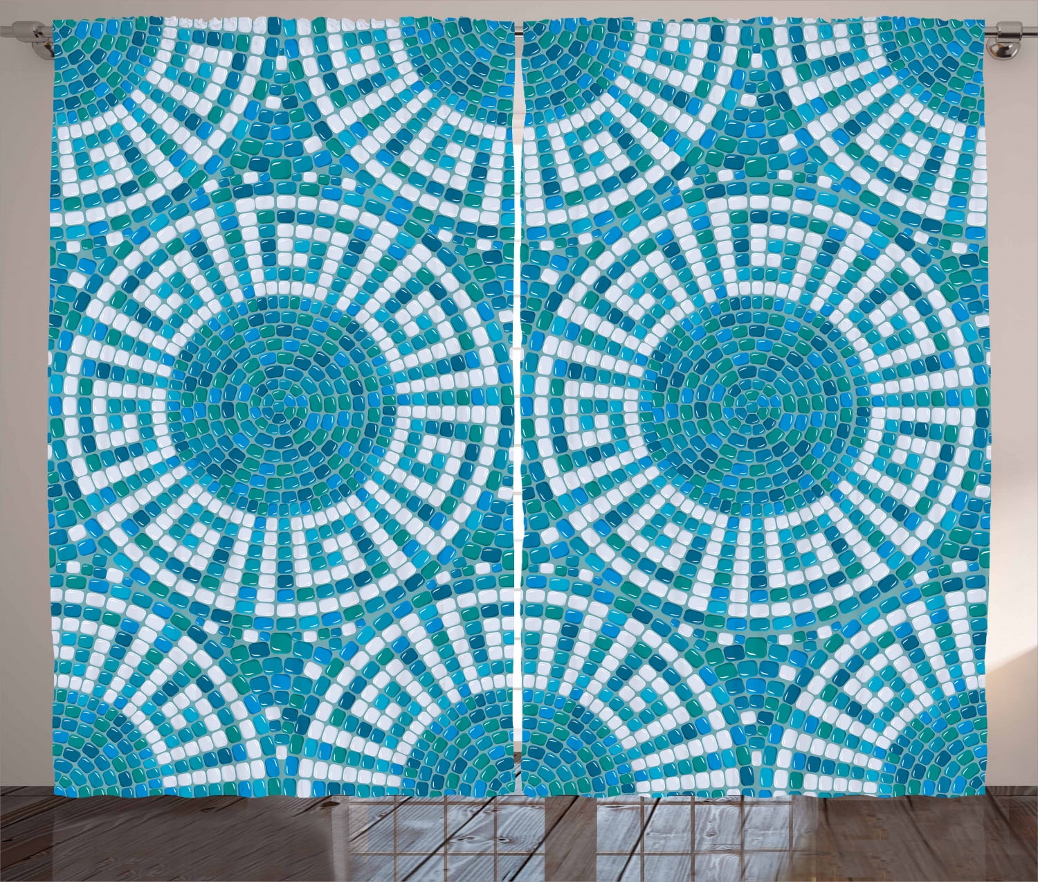 Ambesonne Aqua Curtains 2 Panel Set, Greek Meander Mosaic Tile, 108" x ...