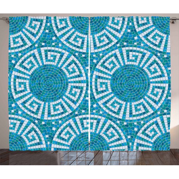 Ambesonne Aqua Curtains 2 Panel Set, Greek Meander Mosaic Tile, 108" x ...