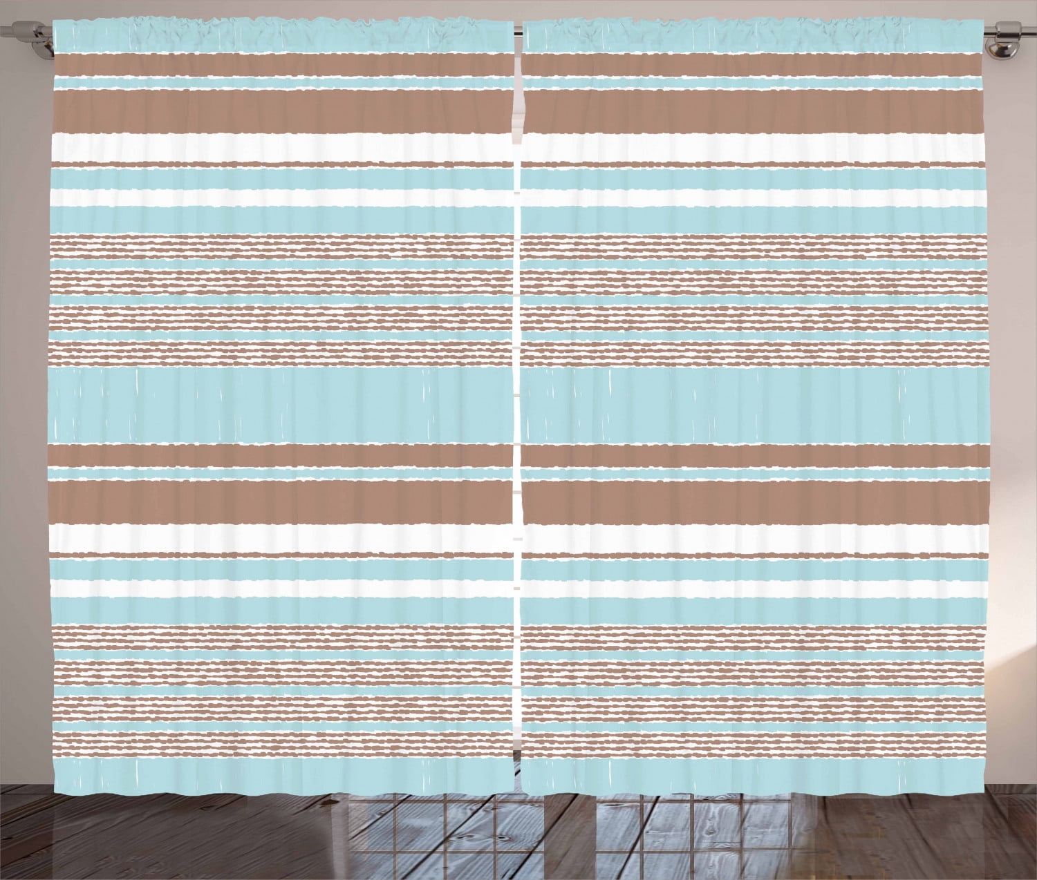 Ambesonne Aqua Curtains 2 Panel Set, Horizontal Stripes Lines, 108" x ...