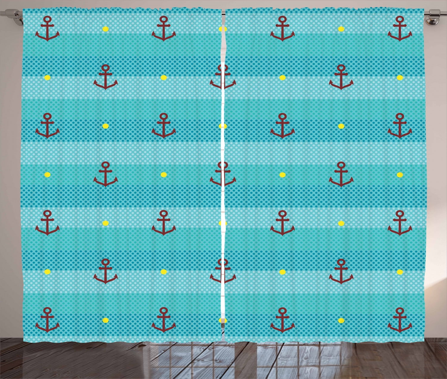 Ambesonne Aqua Curtains 2 Panel Set, Anchor Nautical Dotted, 108" x 84 ...