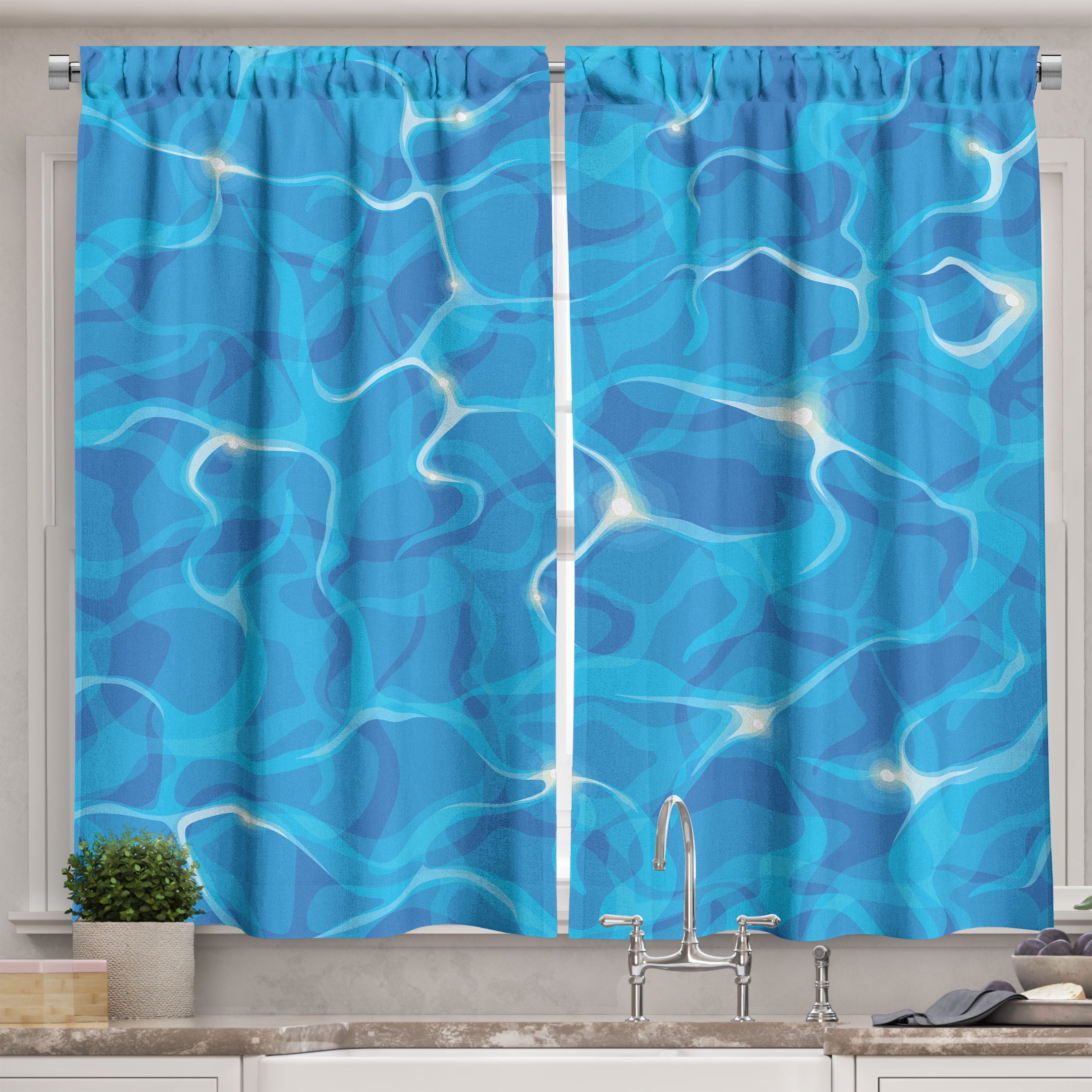 Aqua Curtains 2 Panels Set, Realistic Vivid Illustration of Water ...