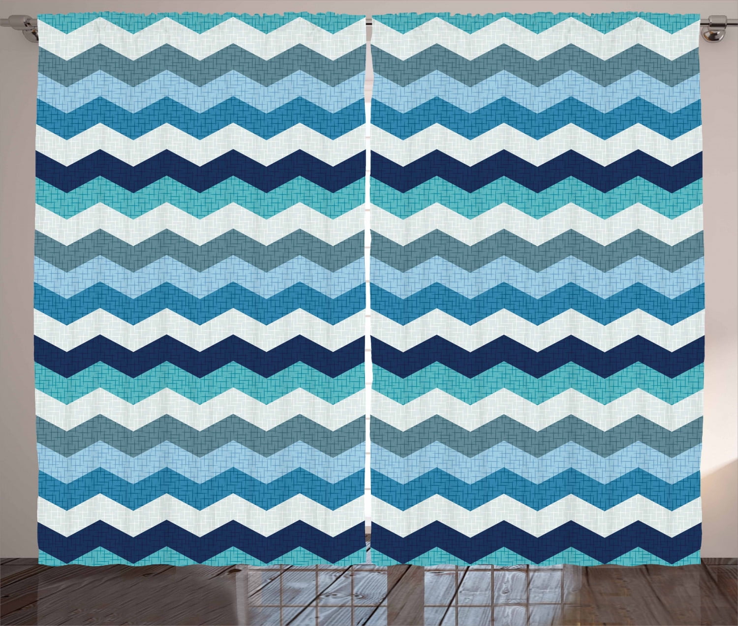 Ambesonne Aqua Curtains 2 Panel Set, Retro Zig Zag Stripes, 108" x 90 ...