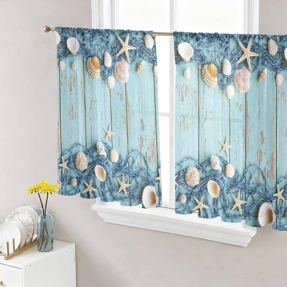 Aqua Deck Coastal Sheer Curtains 45 Inch Length 2 Panels Set, Summer ...