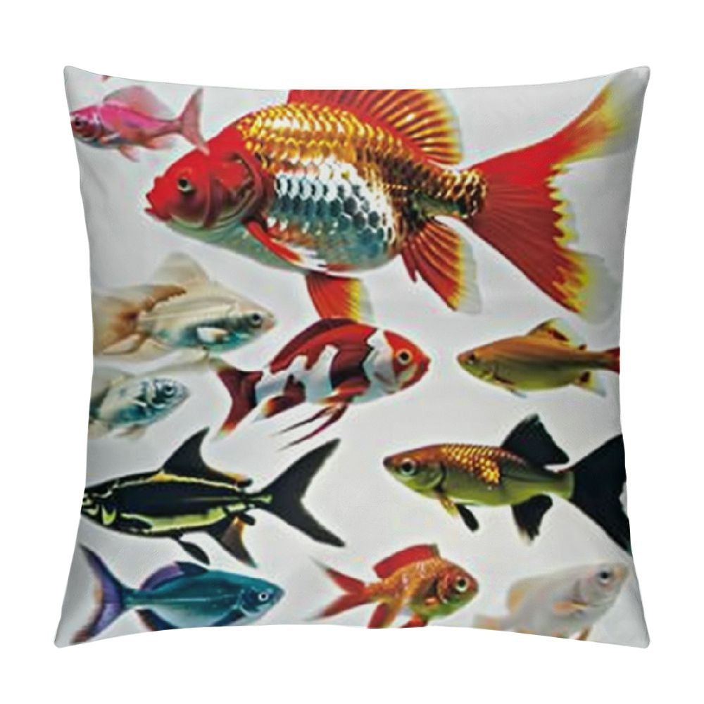 Aqua Decorative Throw Pillow Case, Exotic and Tropical Types Aquarium ...