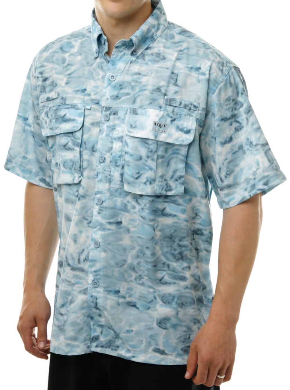 Aqua Design Mens Short Sleeve Fly Fishing Shirts UPF 50+: Aqua Sky size ...
