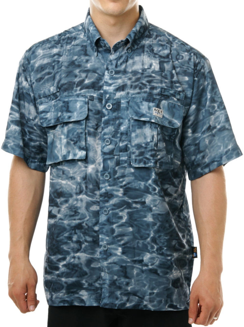 Aqua Design Mens Short Sleeve Fly Fishing Shirts UPF 50+: Misty Sky ...
