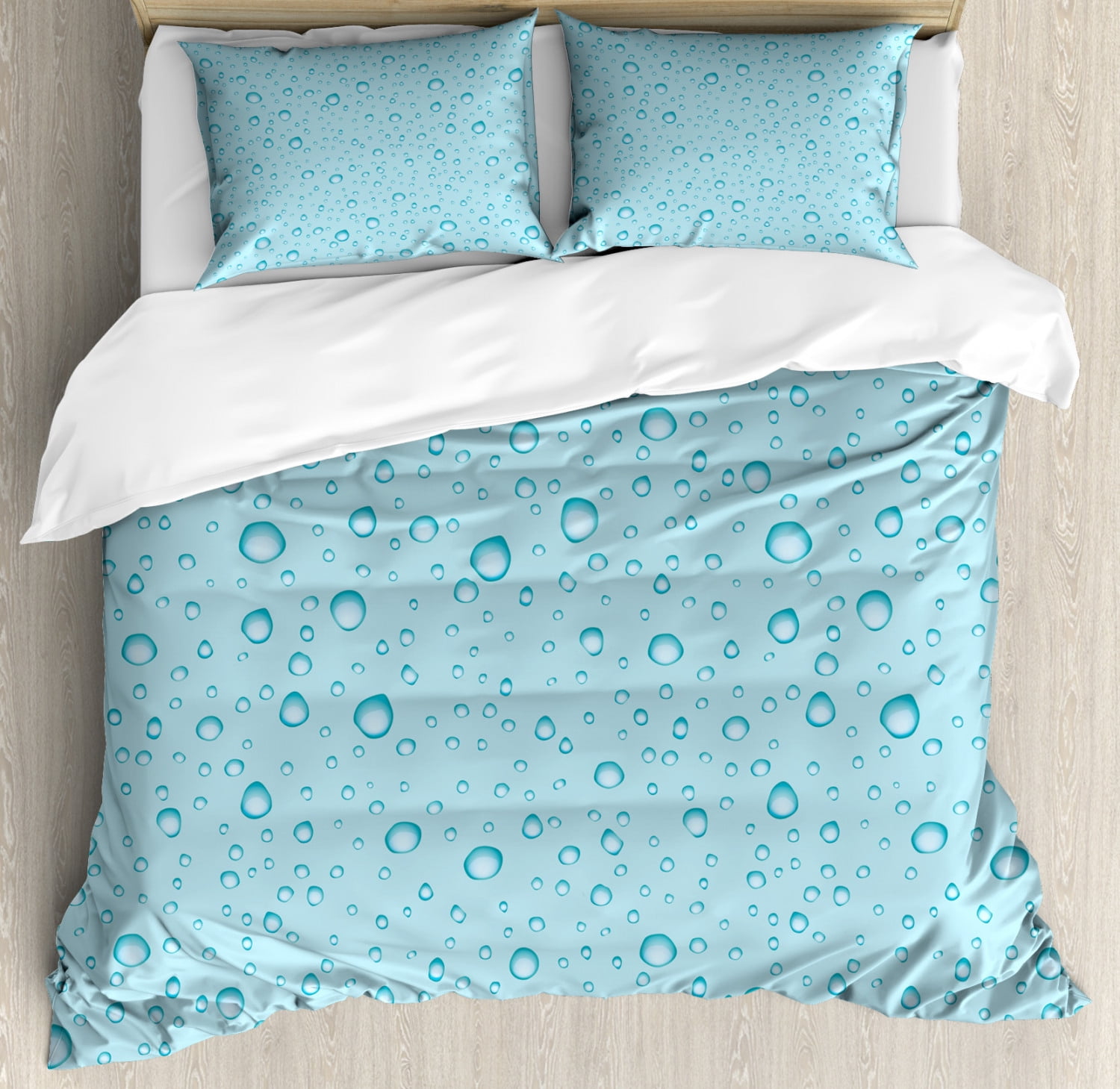 Aqua Duvet Cover Set, Big Small Water Rain Drops Liquidity Oceanic ...