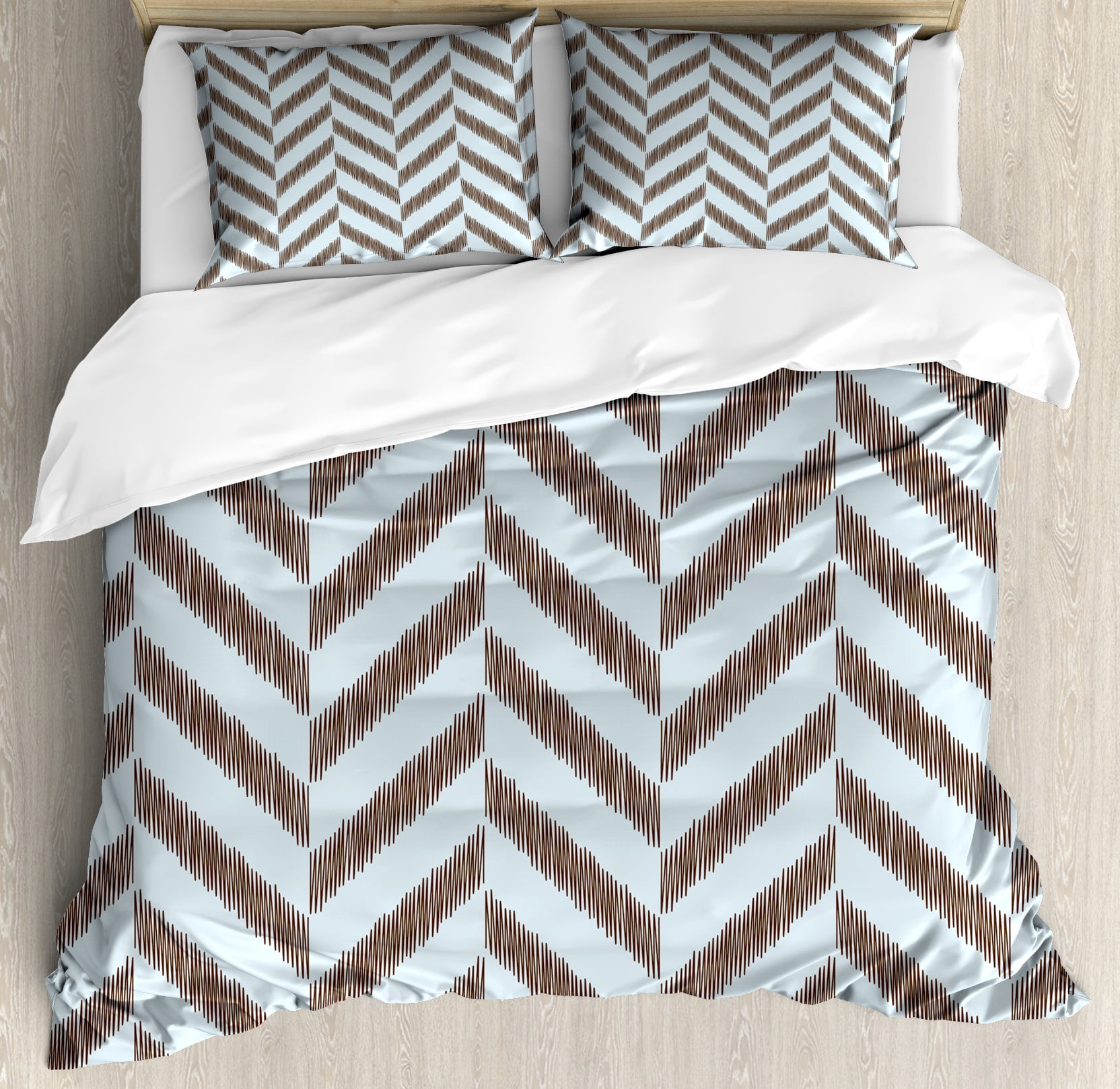 Aqua Duvet Cover Set, Chevron Zig Zag Triangle Shapes with Sketchy Lines Image Print, Decorative ...