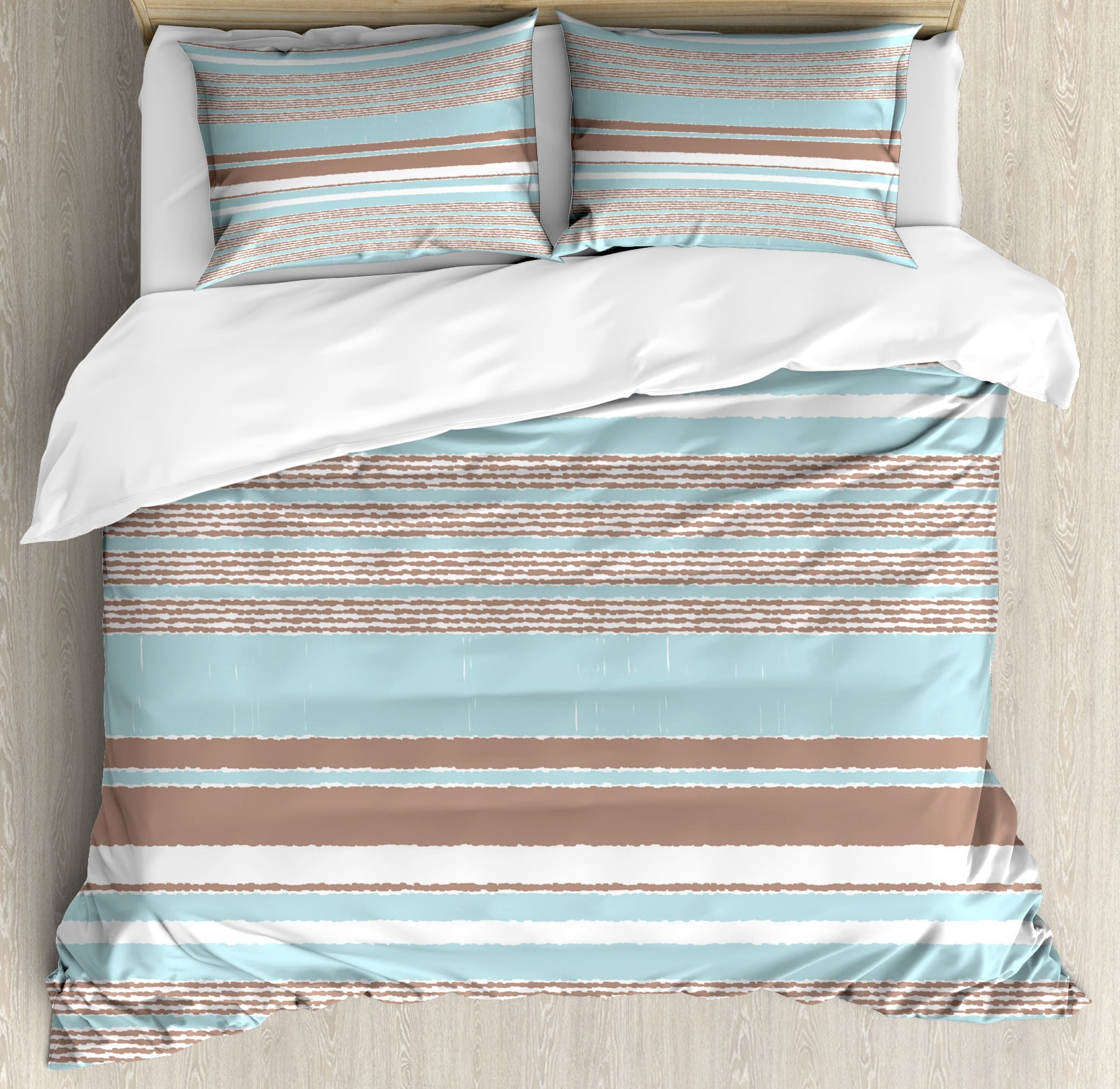 Aqua Duvet Cover Set, Horizontal Stripes Lines Vintage Grunge Style ...