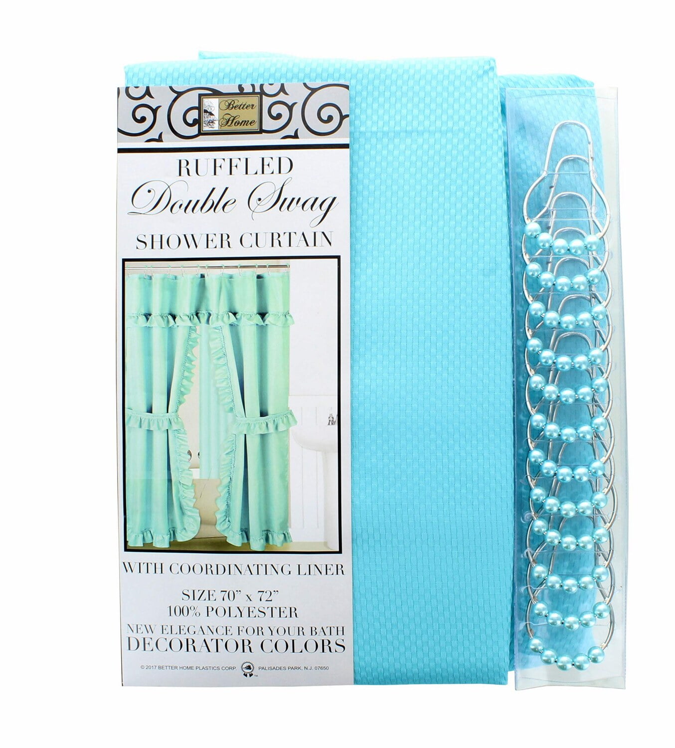 Aqua Elegance Double Swag Shower Curtain Set with Vinyl Liner & 12 ...