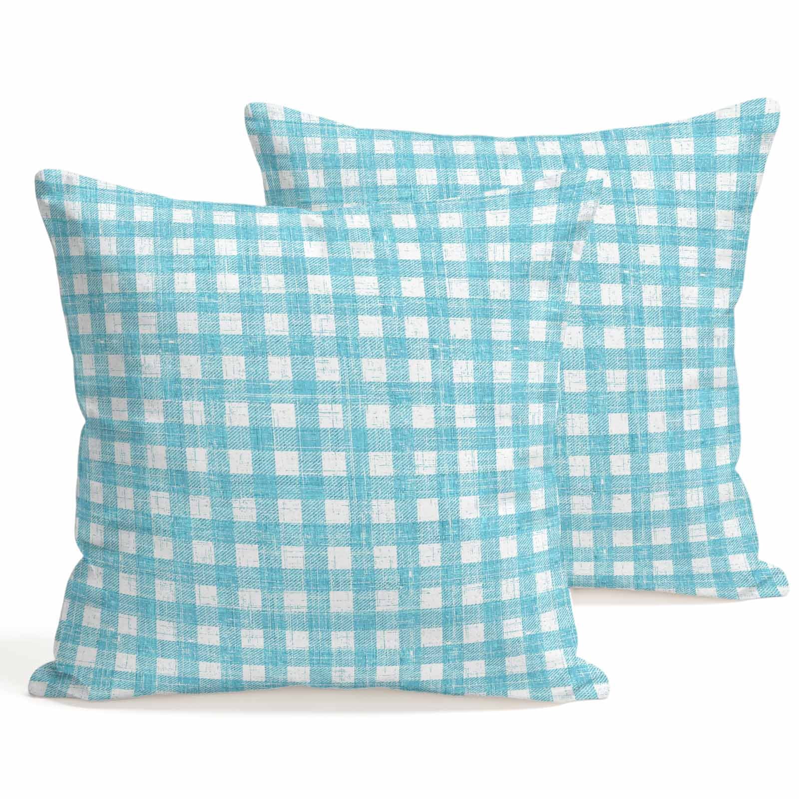 Aqua Farmhouse Check Throw Pillow Covers 18 x 18 Inch Pillow Covers Set ...
