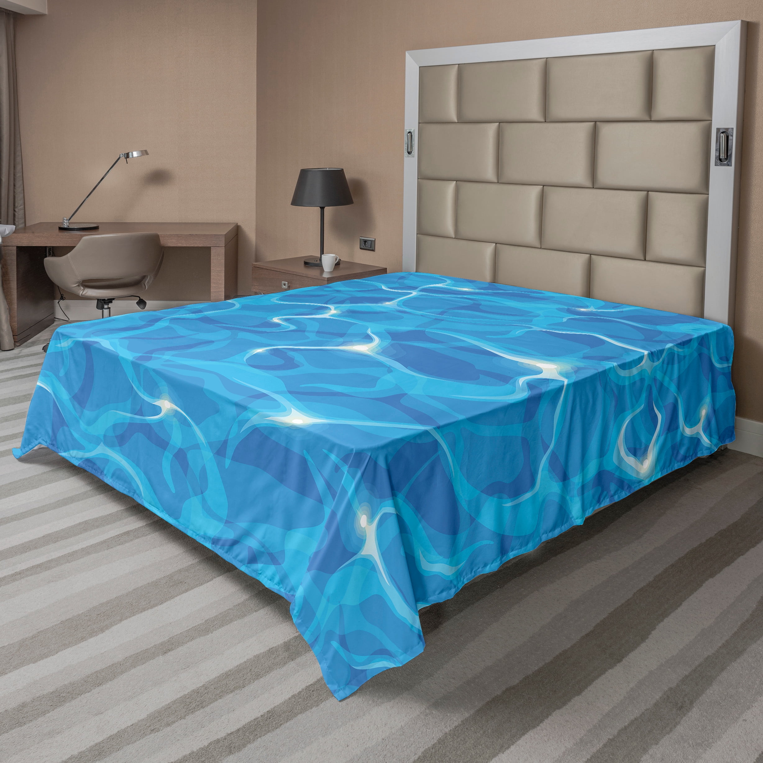 Ambesonne Aqua Flat Sheet, Bold Water Surface Waves Art, California ...