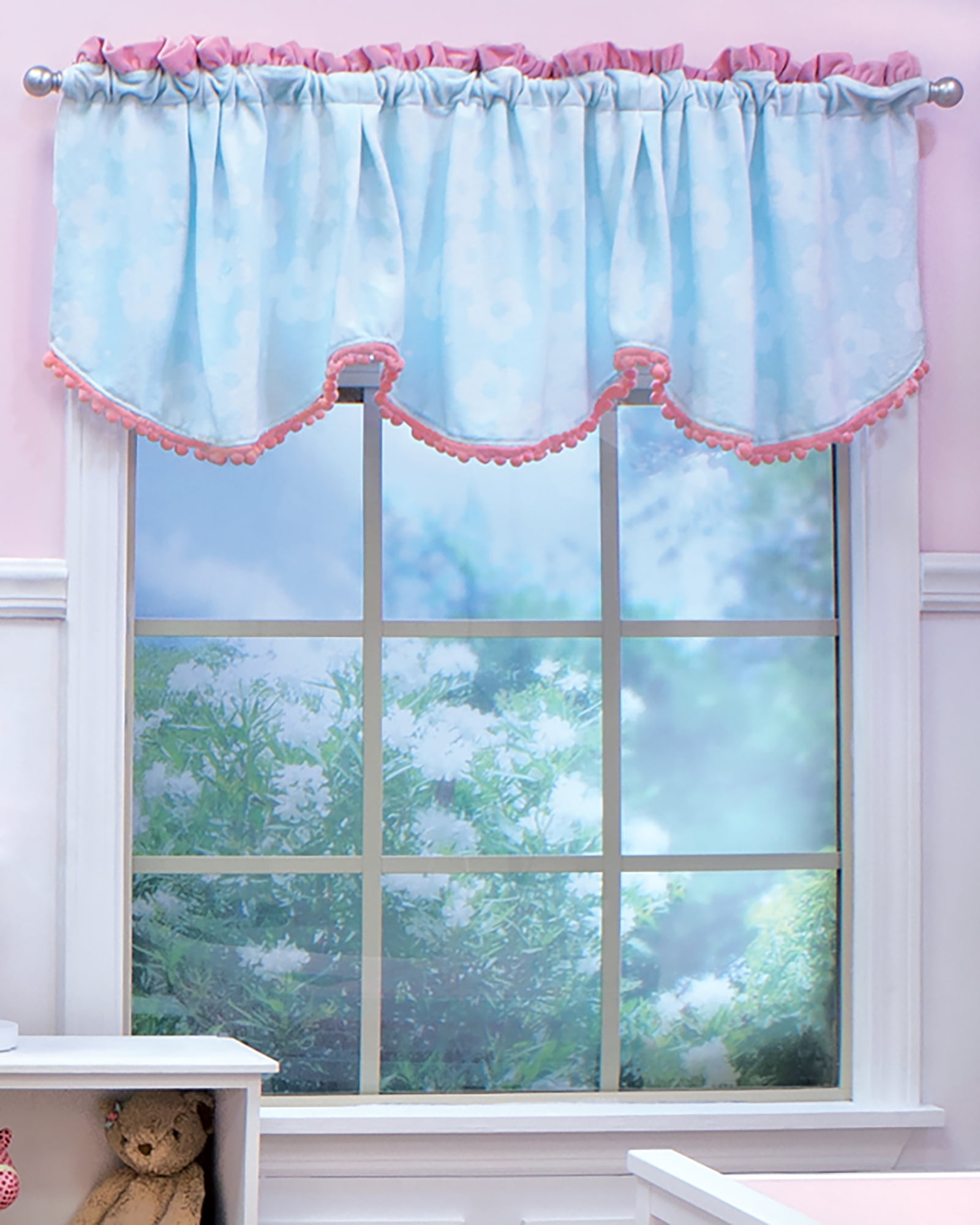 Aqua Floral & Pink Trim Window Valance - Walmart.com