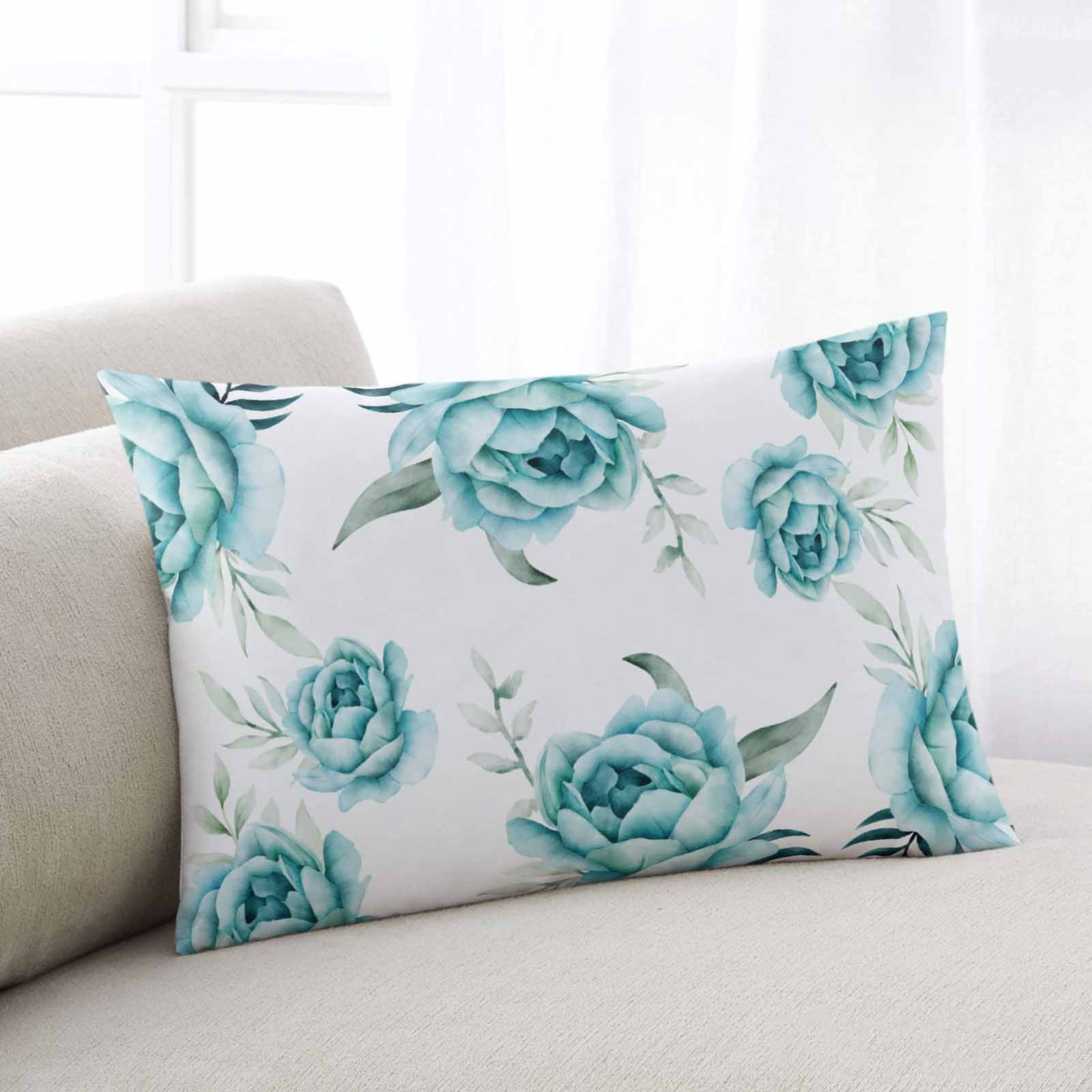 Aqua Floral Throw Pillow Cover,Watercolor Daisy Flowers Seasonal Spring ...