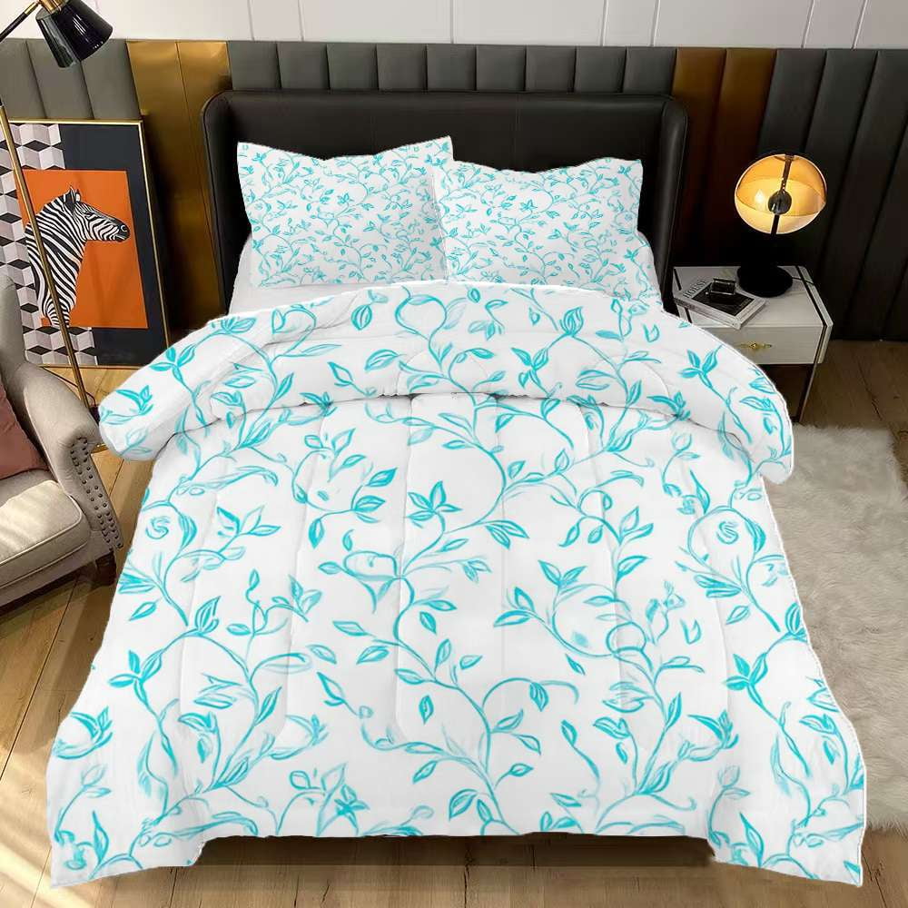 Aqua Floral Vine Seamless Pattern Comforter Set Full Size Bedding Set ...