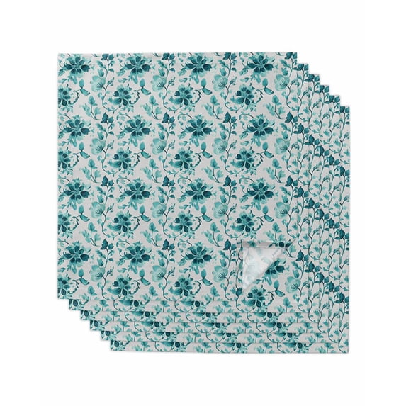 Aqua Flower Cloth Napkins Set of 6 Reusable Dinner Napkins, Country ...