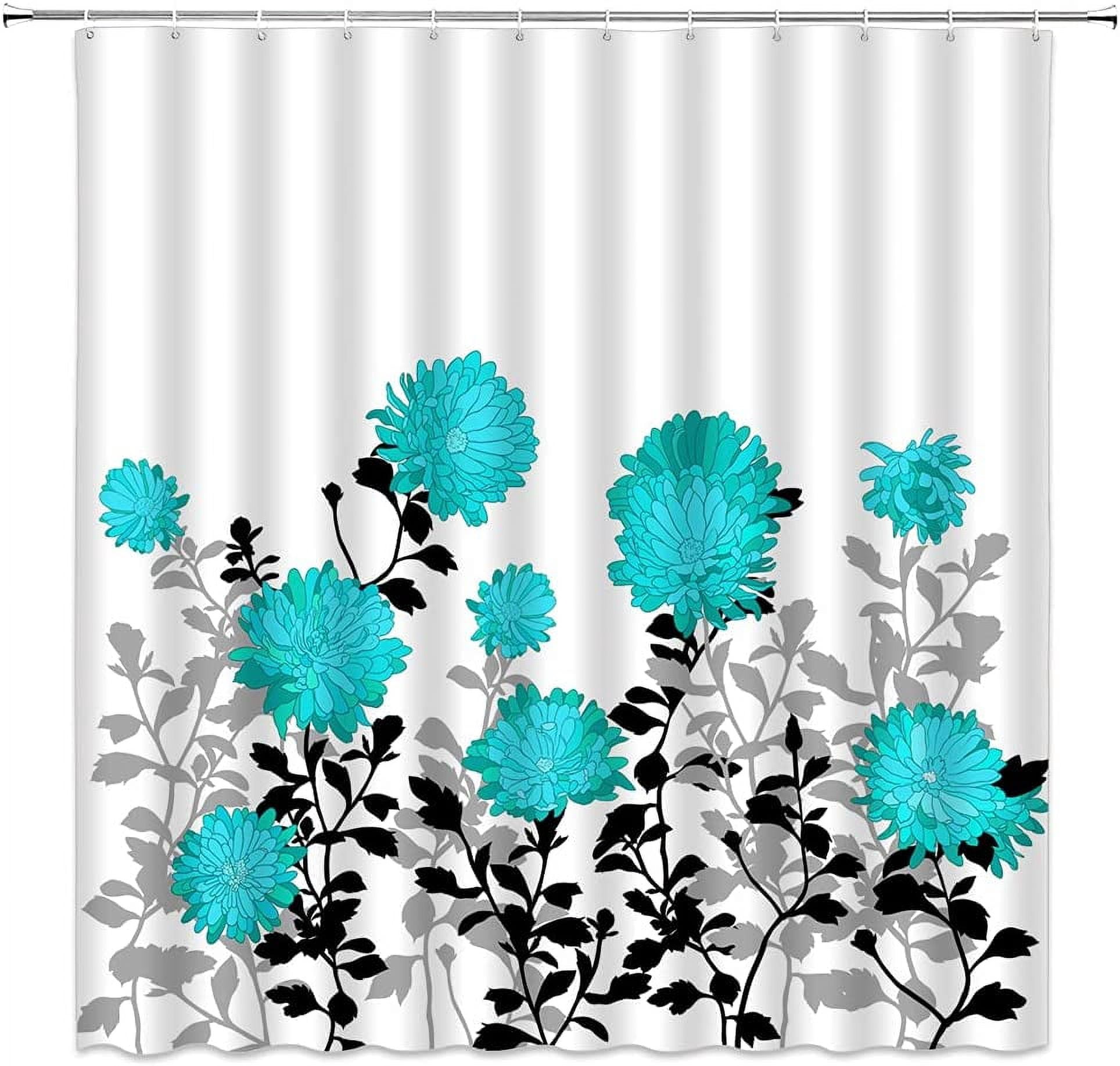 Aqua Flower Shower Curtain Dahlia Rustic Blooming Floral Spring Plant ...