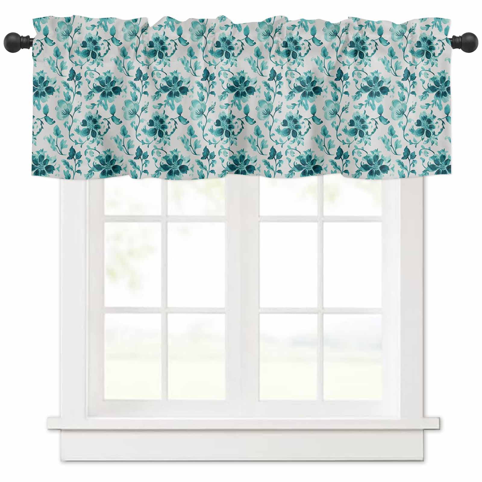 Aqua Flower Valances for Windows Farmhouse Kitchen Curtains Valances ...