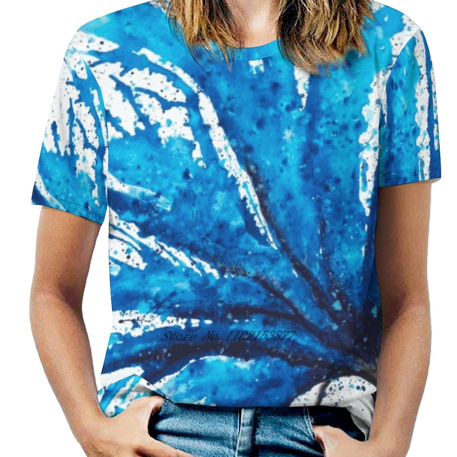 Aqua Flower Zipper Sexy T-Shirt Casual Tops Hollow Pullover Ladies Top ...