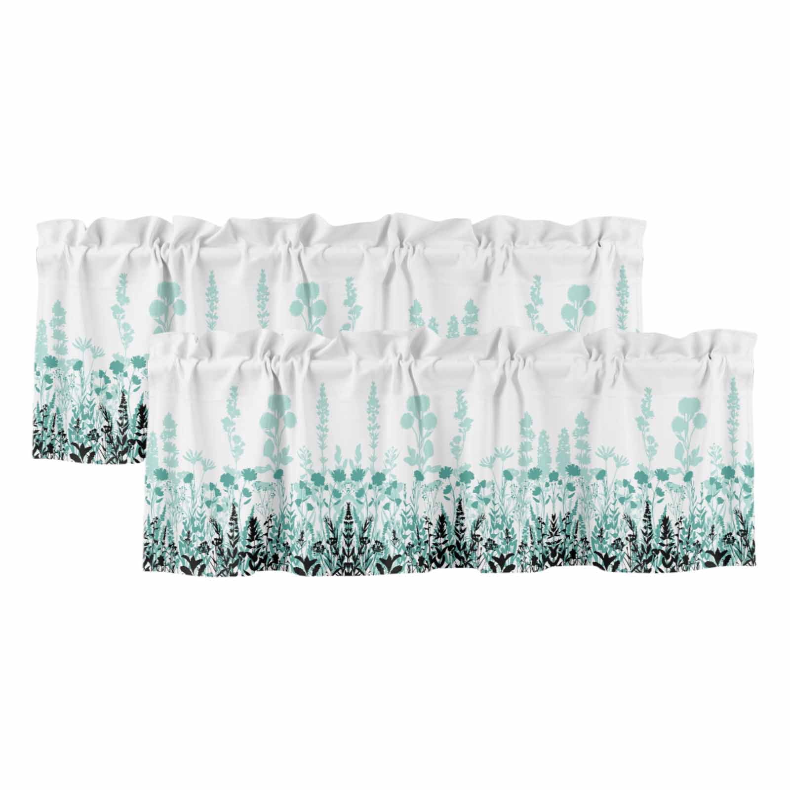 Aqua Flowers Valances for Windows, Decorative Rod Pocket Window Valance ...