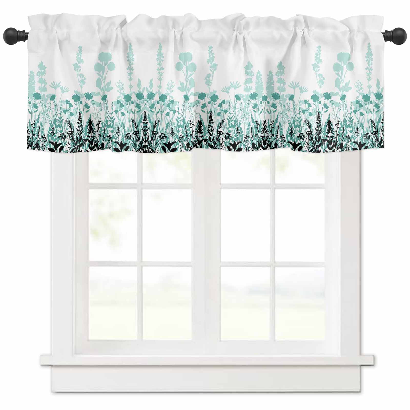 Aqua Flowers Valances for Windows Farmhouse Kitchen Curtains Valances ...