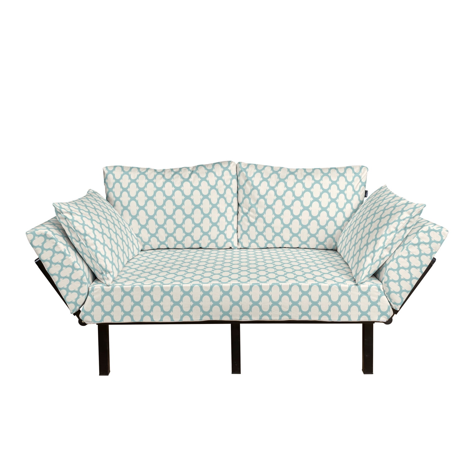Aqua Futon Couch, Mesh Pattern with Curvy Lattice Design Old Fashioned ...