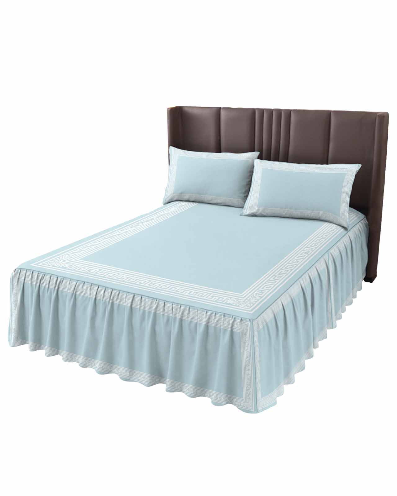 Aqua Geometric Bed Skirt California King Size 18 Inch Drop, White Greek ...