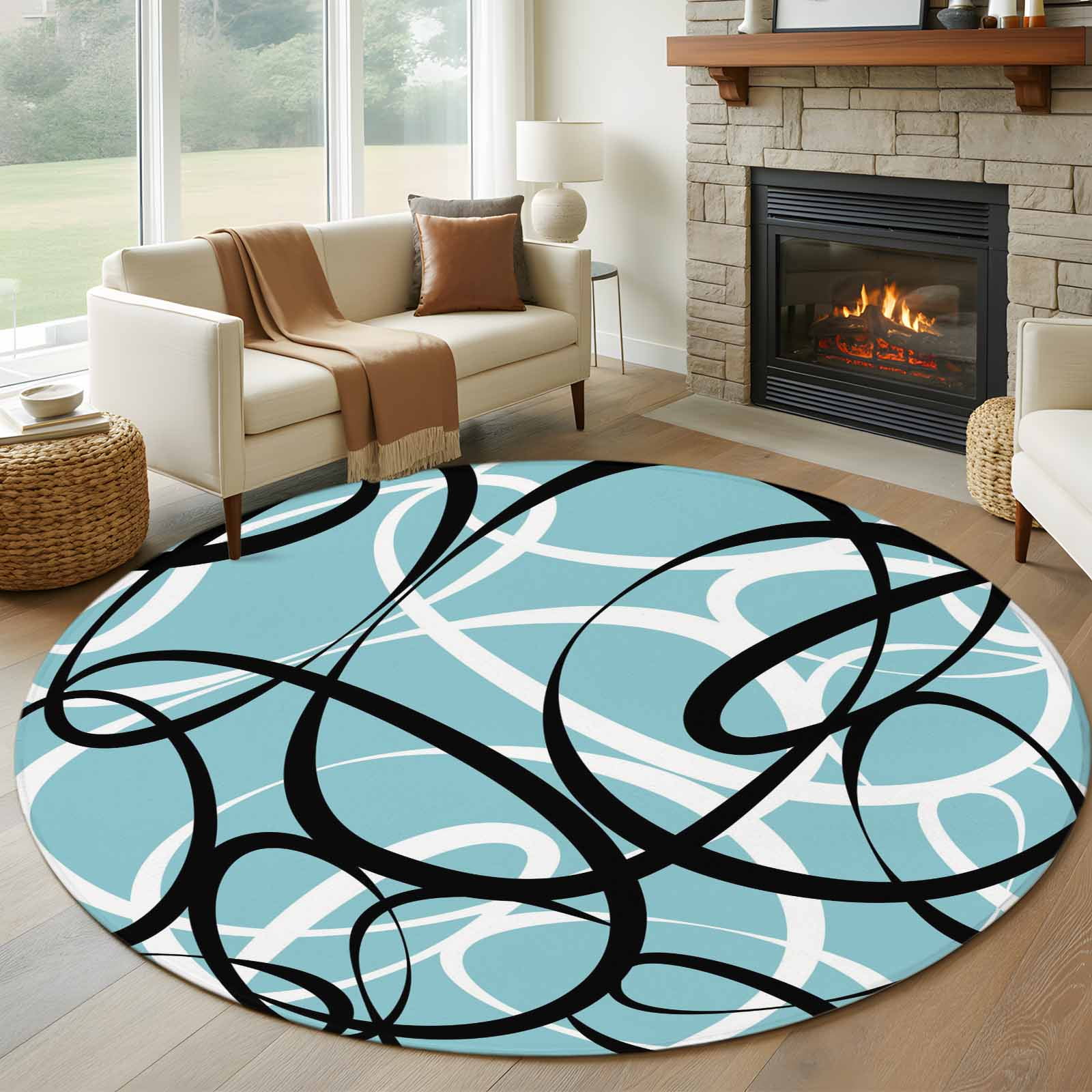 Aqua Geometric Round Rug 5ft Washable Circle Kitchen Rugs Non Slip ...