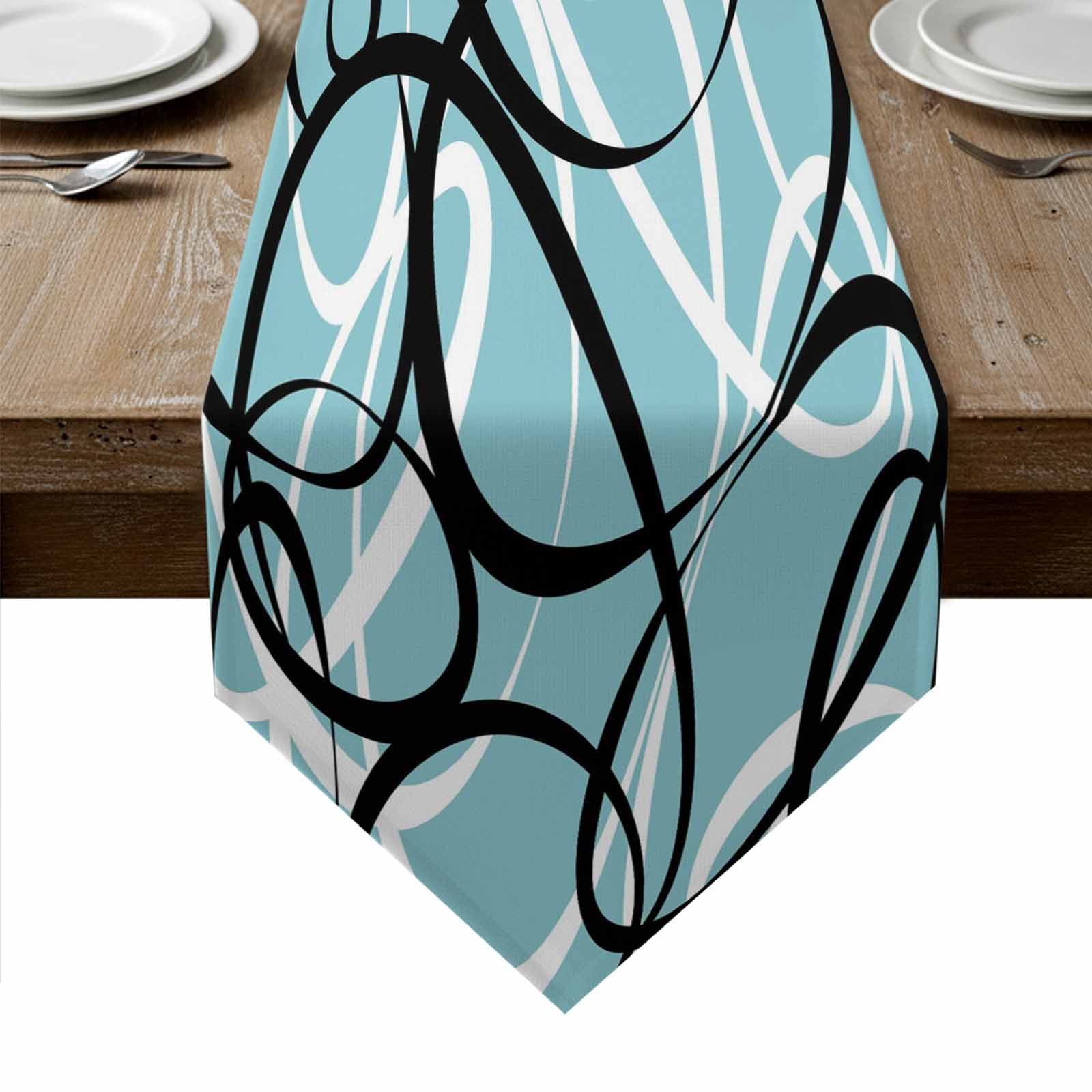 Aqua Geometric Table Runner Linen Burlap Table Runner 72 Inches Long ...