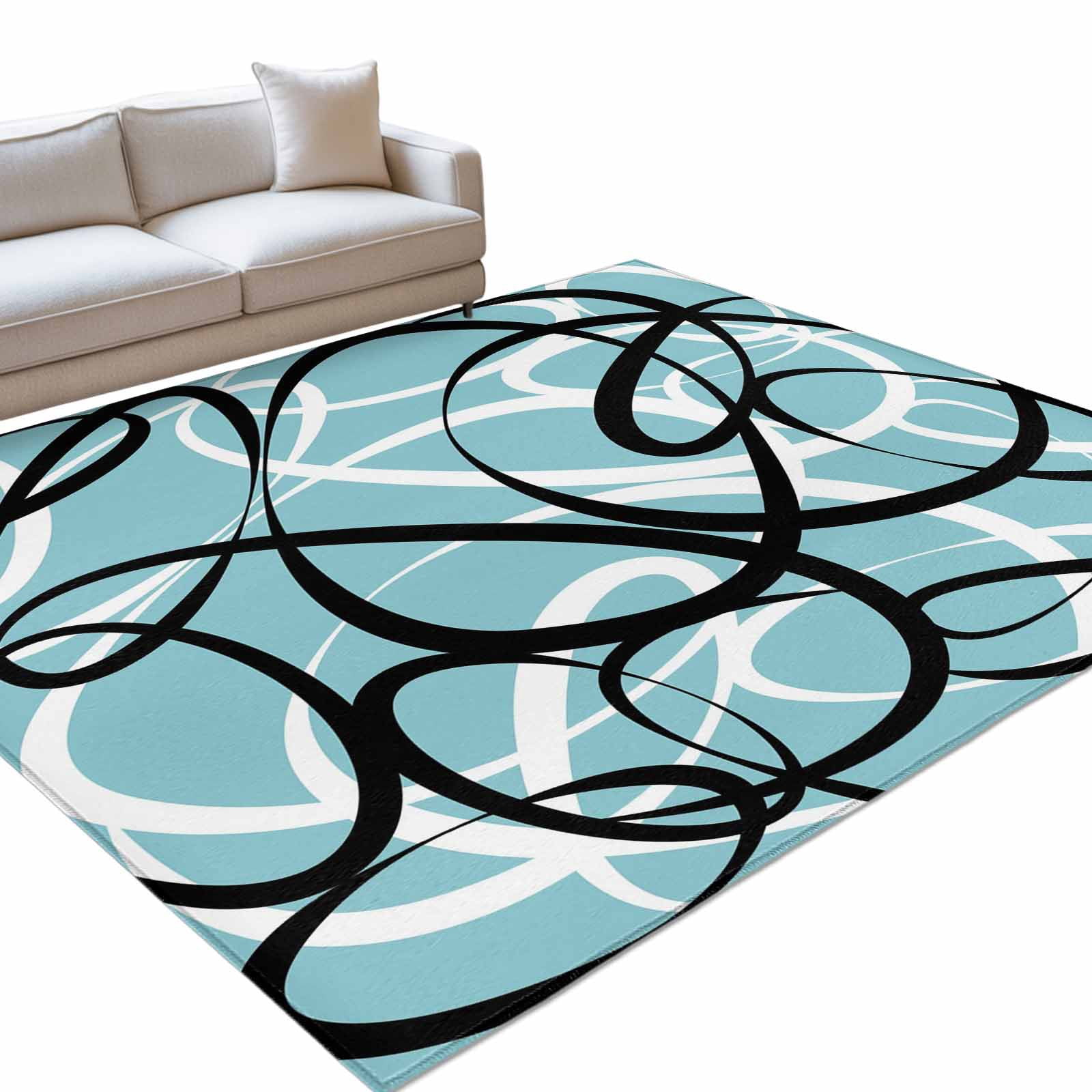Aqua Geometric Washable Rug 4x6 Area Rug for Living Room Bedroom Non ...
