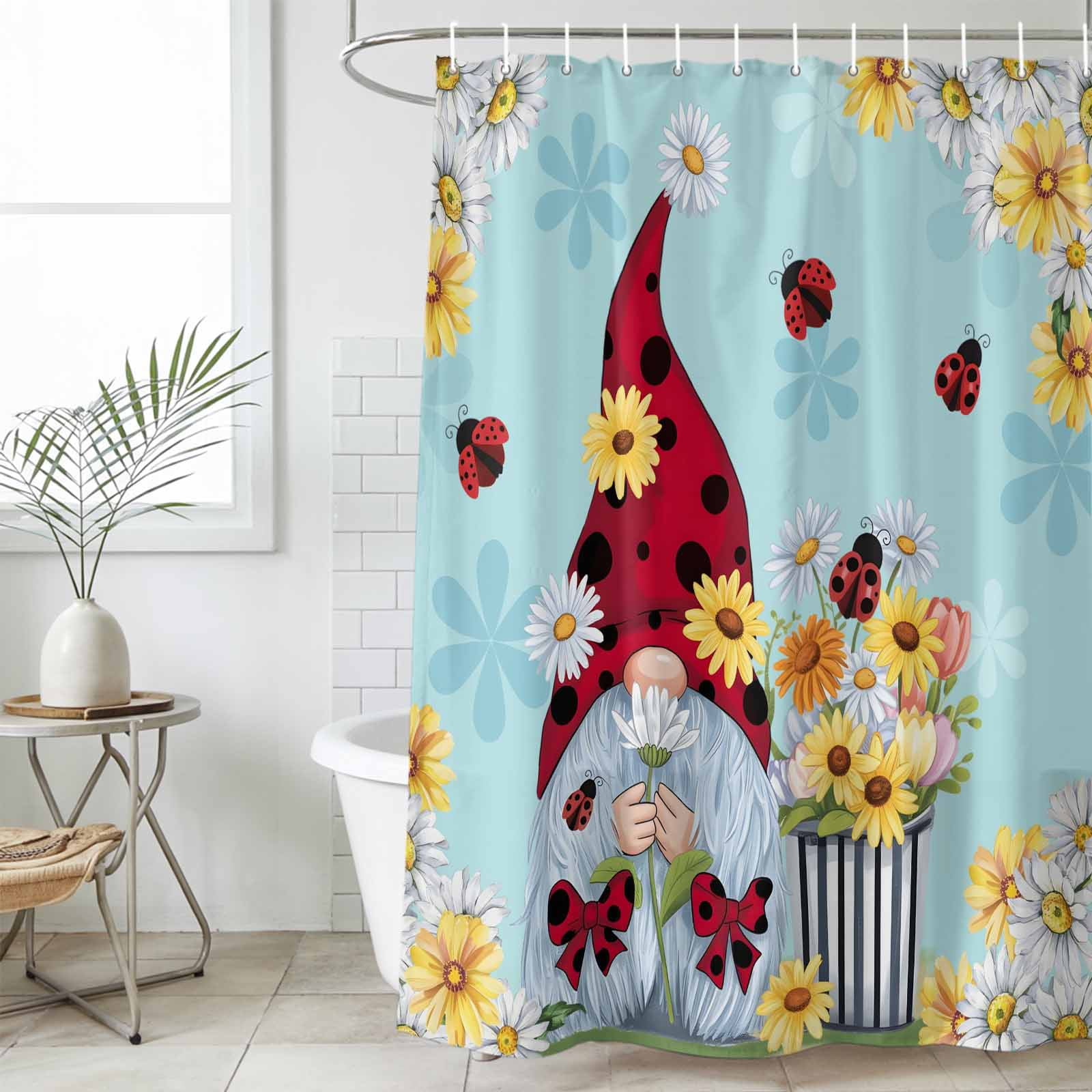 Aqua Gnomes Daisy Waterproof Fabric Shower Curtain,Pastoral Country ...