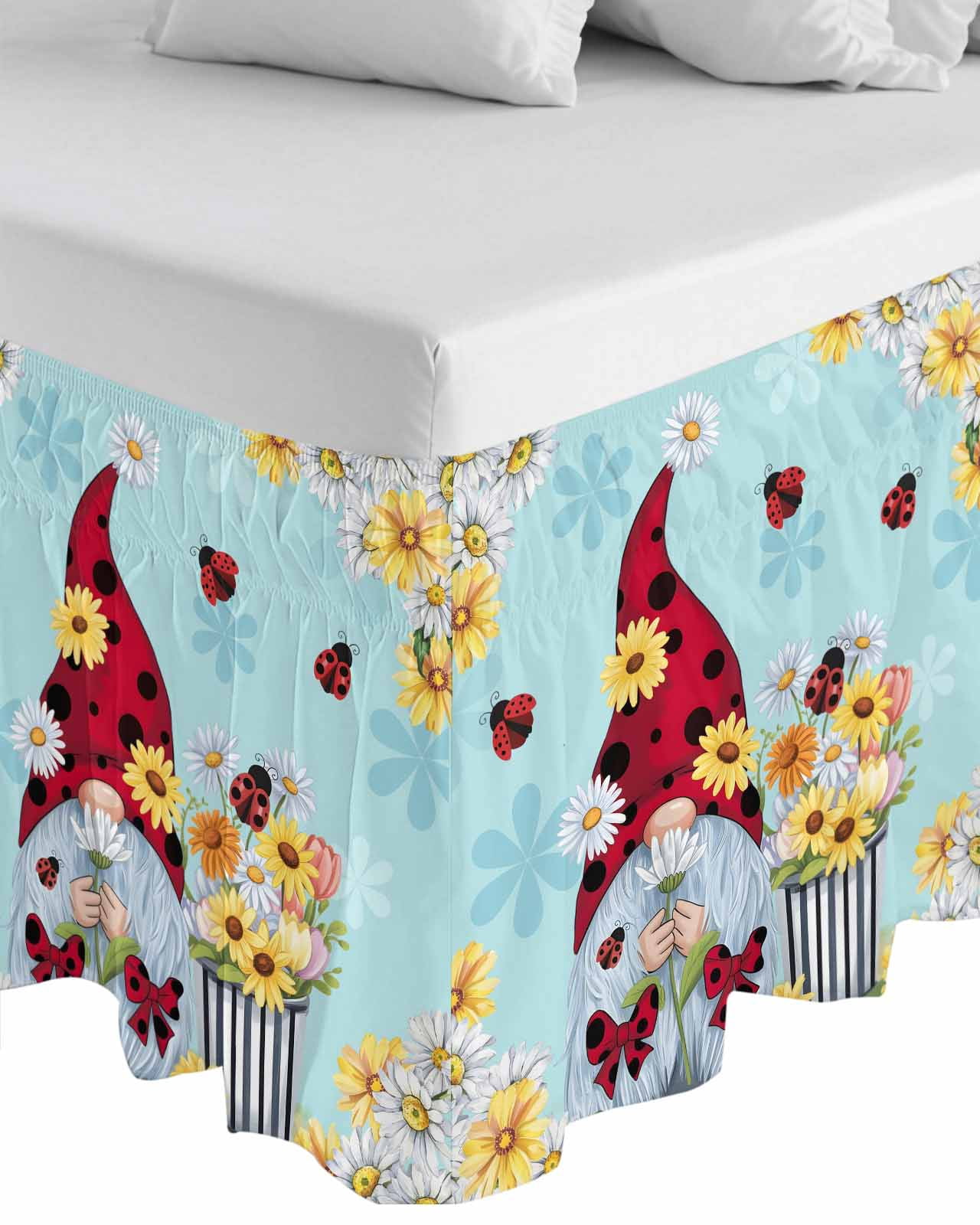 Aqua Gnomes Daisy Wrap Around Bed Skirts for Queen Bed 16" Drop, Bed ...