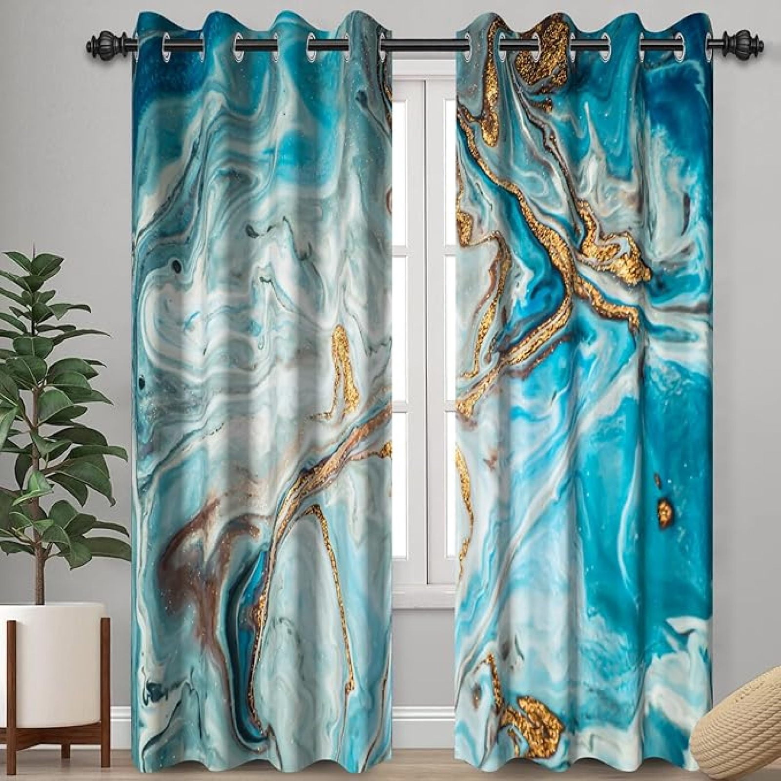 Aqua Gold Marble Curtains For Living Room, Flow Liquid Modern Home ...