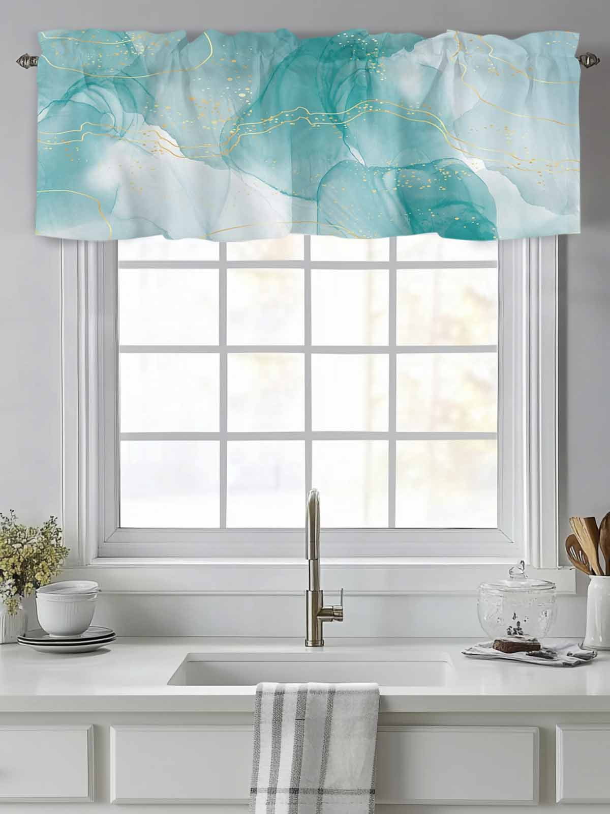 Aqua Gradient Marble Abstract Ombre Valances for Windows,Kitchen ...