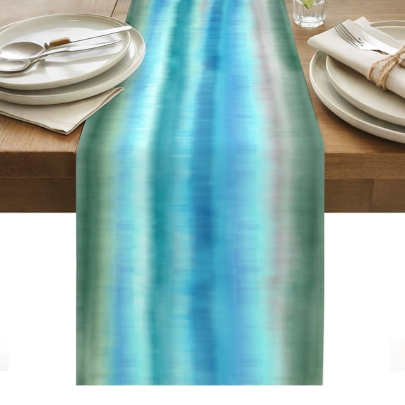Aqua Gradient Sea Mist Cotton Linen Table Runner Abstract Blue Green ...